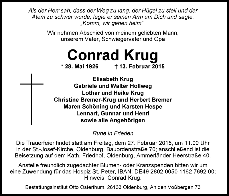 Traueranzeigen von Conrad Krug | nordwest-trauer.de