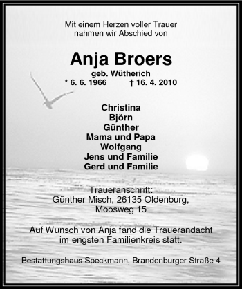 Traueranzeigen von Anja Broers | nordwest-trauer.de