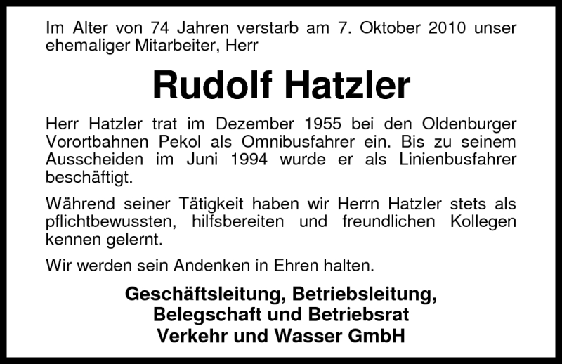 Traueranzeigen von Rudolf Hatzler | nordwest-trauer.de