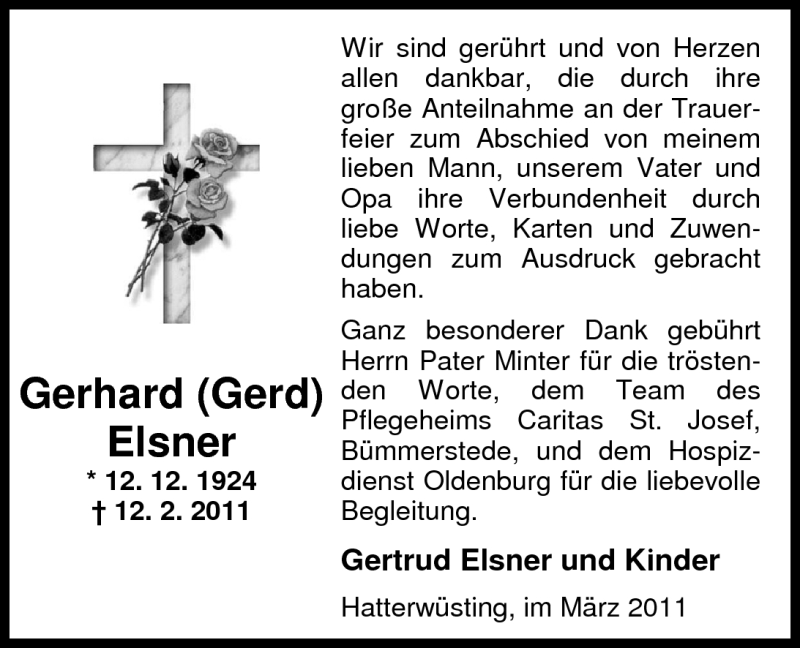Traueranzeigen von Gerhard Elsner | nordwest-trauer.de