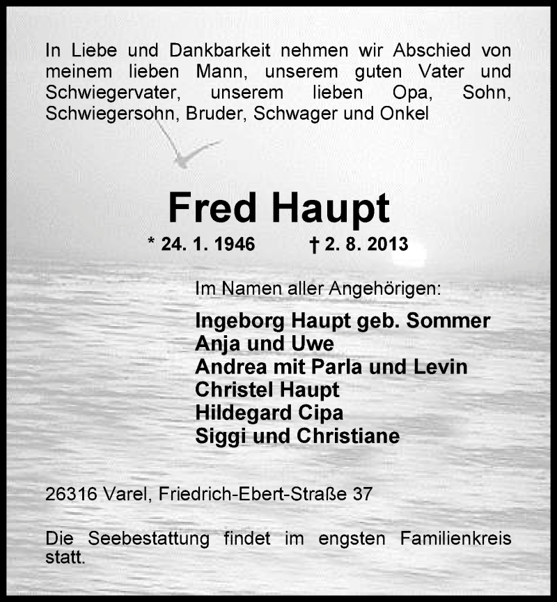 Traueranzeigen von Fred Haupt | nordwest-trauer.de