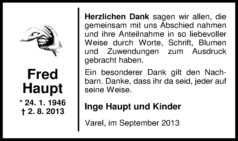 Traueranzeigen von Fred Haupt | nordwest-trauer.de