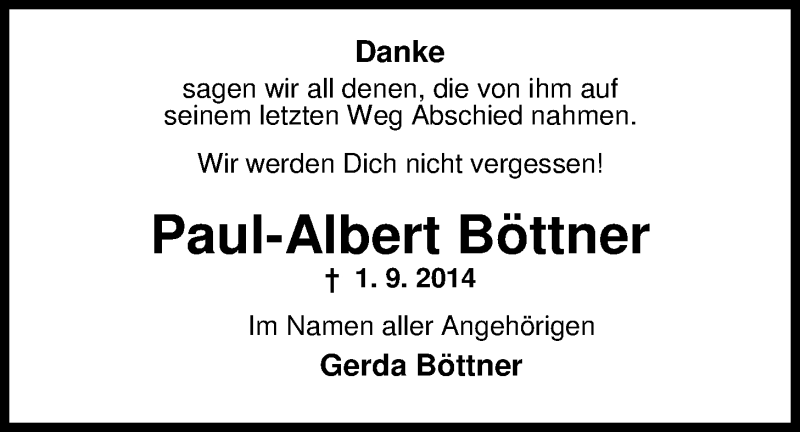 Traueranzeigen von Paul-Albert Böttner | nordwest-trauer.de