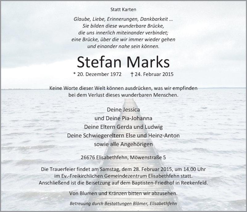Traueranzeigen von Stefan Marks | nordwest-trauer.de