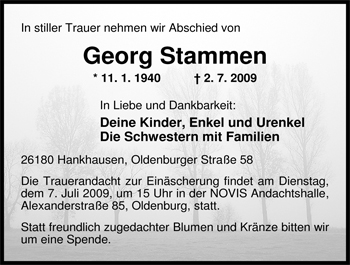 Traueranzeigen von Georg Stammen | nordwest-trauer.de