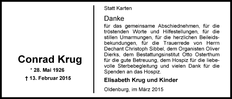 Traueranzeigen von Conrad Krug | nordwest-trauer.de