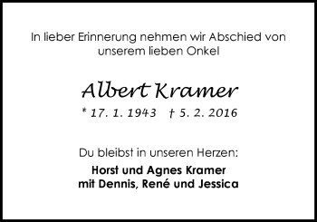 Traueranzeigen von Albert Kramer | nordwest-trauer.de