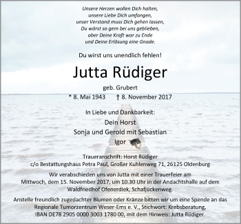 Traueranzeigen von Jutta Rüdiger | nordwest-trauer.de