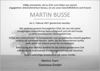 Traueranzeigen von Martin Busse | nordwest-trauer.de
