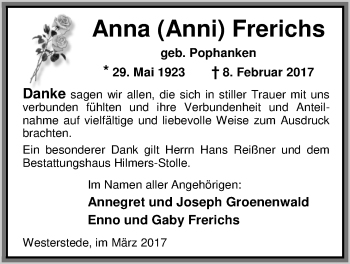 Traueranzeigen von Anna Frerichs | nordwest-trauer.de