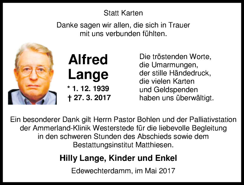 Traueranzeigen von Alfred Lange | nordwest-trauer.de