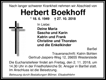 Traueranzeigen von Herbert Boekhoff | nordwest-trauer.de