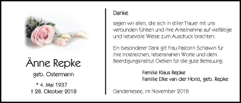 Traueranzeigen von Änne Repke | nordwest-trauer.de