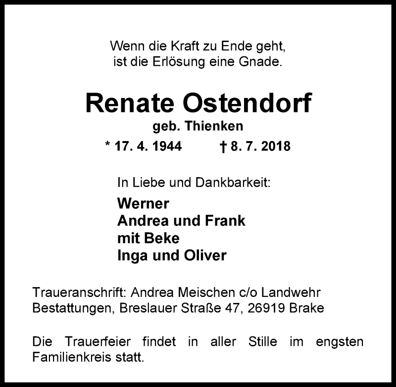 Traueranzeigen von Renate Ostendorf | nordwest-trauer.de Traueranzeigen von Renate Ostendorf | nordwest-trauer.de
