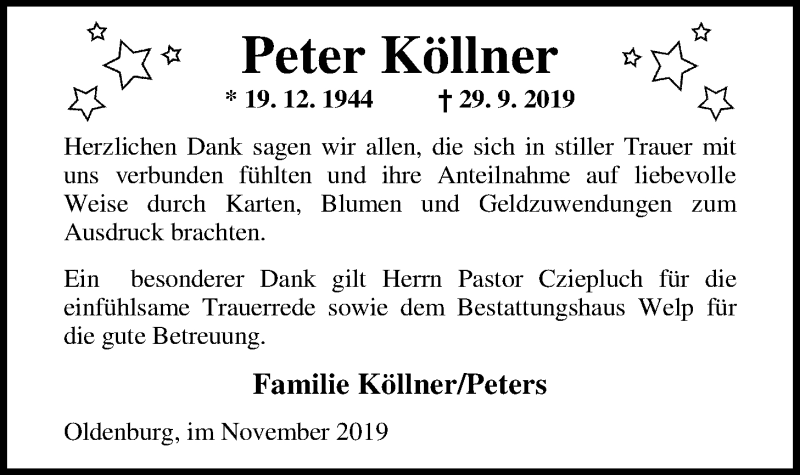 Traueranzeigen von Peter Köllner | nordwest-trauer.de