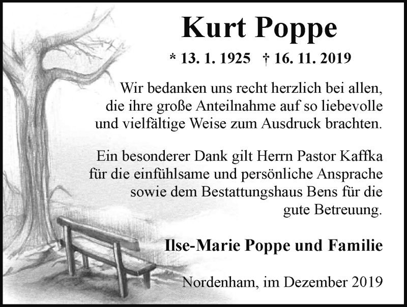 Traueranzeigen von Kurt Poppe | nordwest-trauer.de