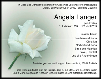 Traueranzeigen von Angela Langer | nordwest-trauer.de