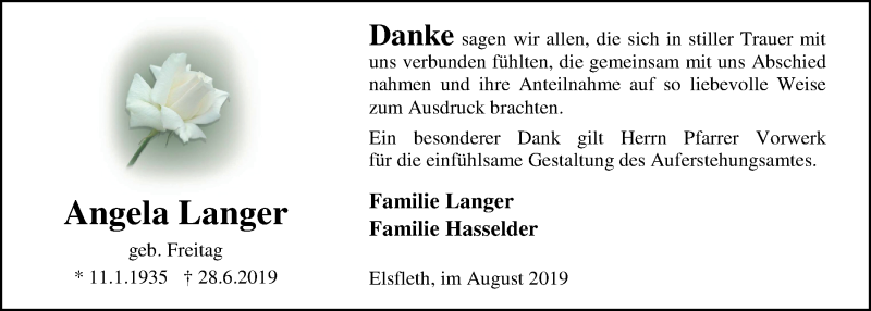 Traueranzeigen von Angela Langer | nordwest-trauer.de