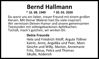Traueranzeigen von Bernd Hallmann | nordwest-trauer.de