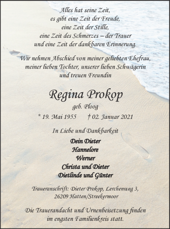 Traueranzeigen von Regina Prokop | nordwest-trauer.de