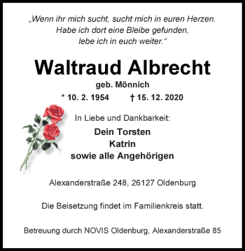 Traueranzeigen von Waltraud Albrecht | nordwest-trauer.de