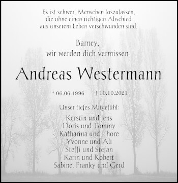Traueranzeigen von Andreas Westermann | nordwest-trauer.de