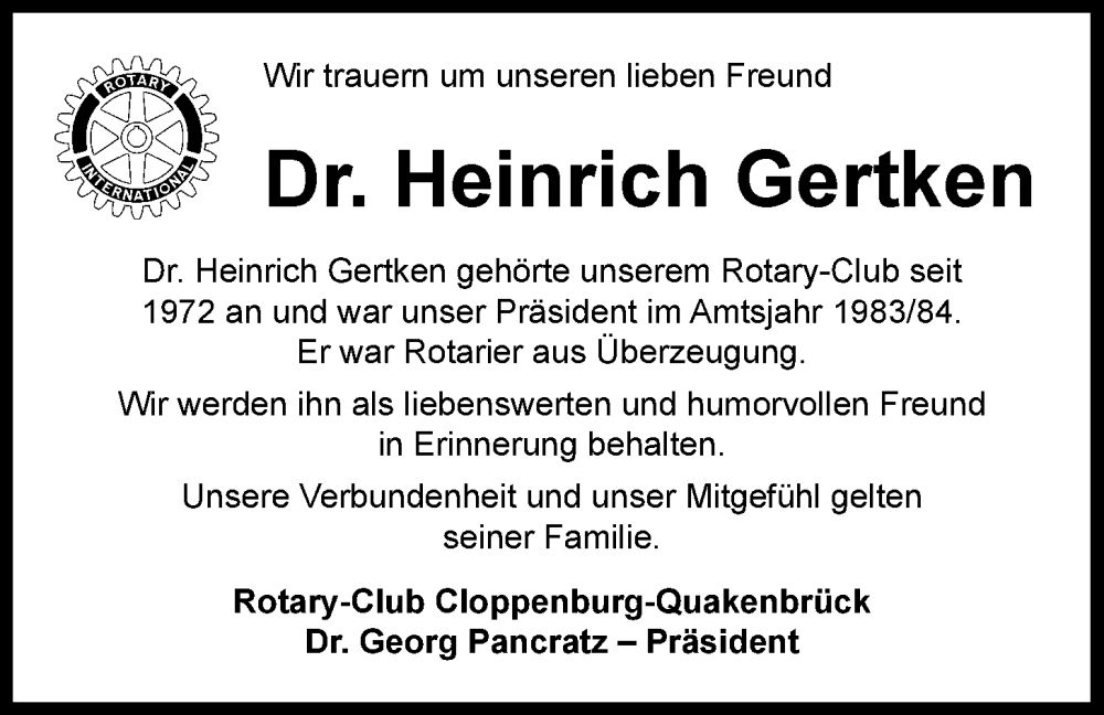 Traueranzeigen von Heinrich Gertken | nordwest-trauer.de