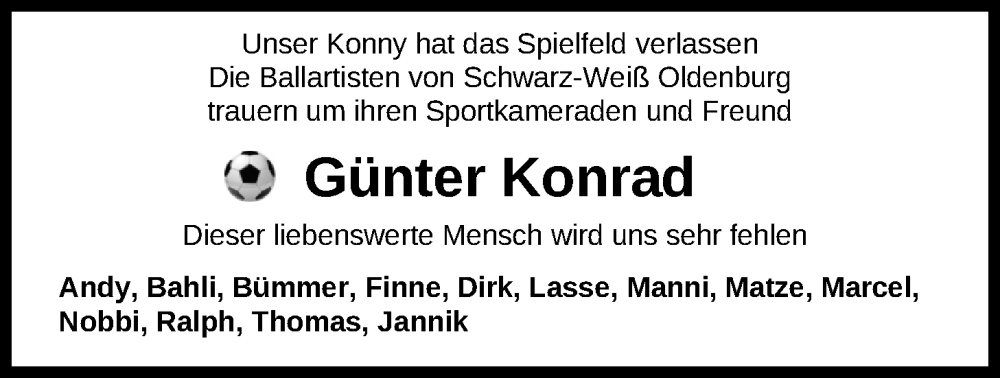 Traueranzeigen von Günter Konrad | nordwest-trauer.de
