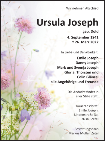 Traueranzeigen von Ursula Joseph | nordwest-trauer.de