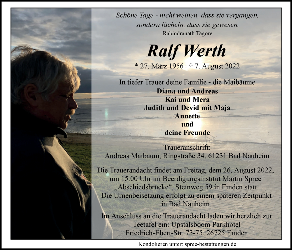 Traueranzeigen von Ralf Werth | nordwest-trauer.de