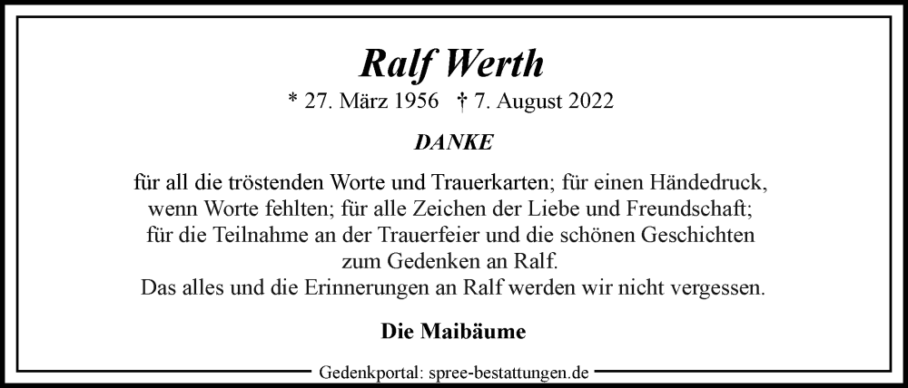 Traueranzeigen von Ralf Werth | nordwest-trauer.de
