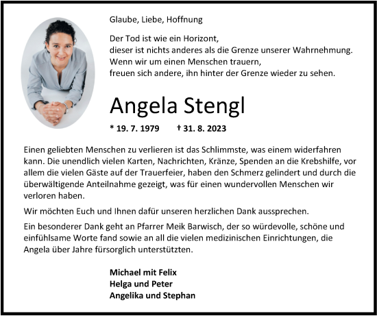 Traueranzeigen von Angela Stengl | nordwest-trauer.de