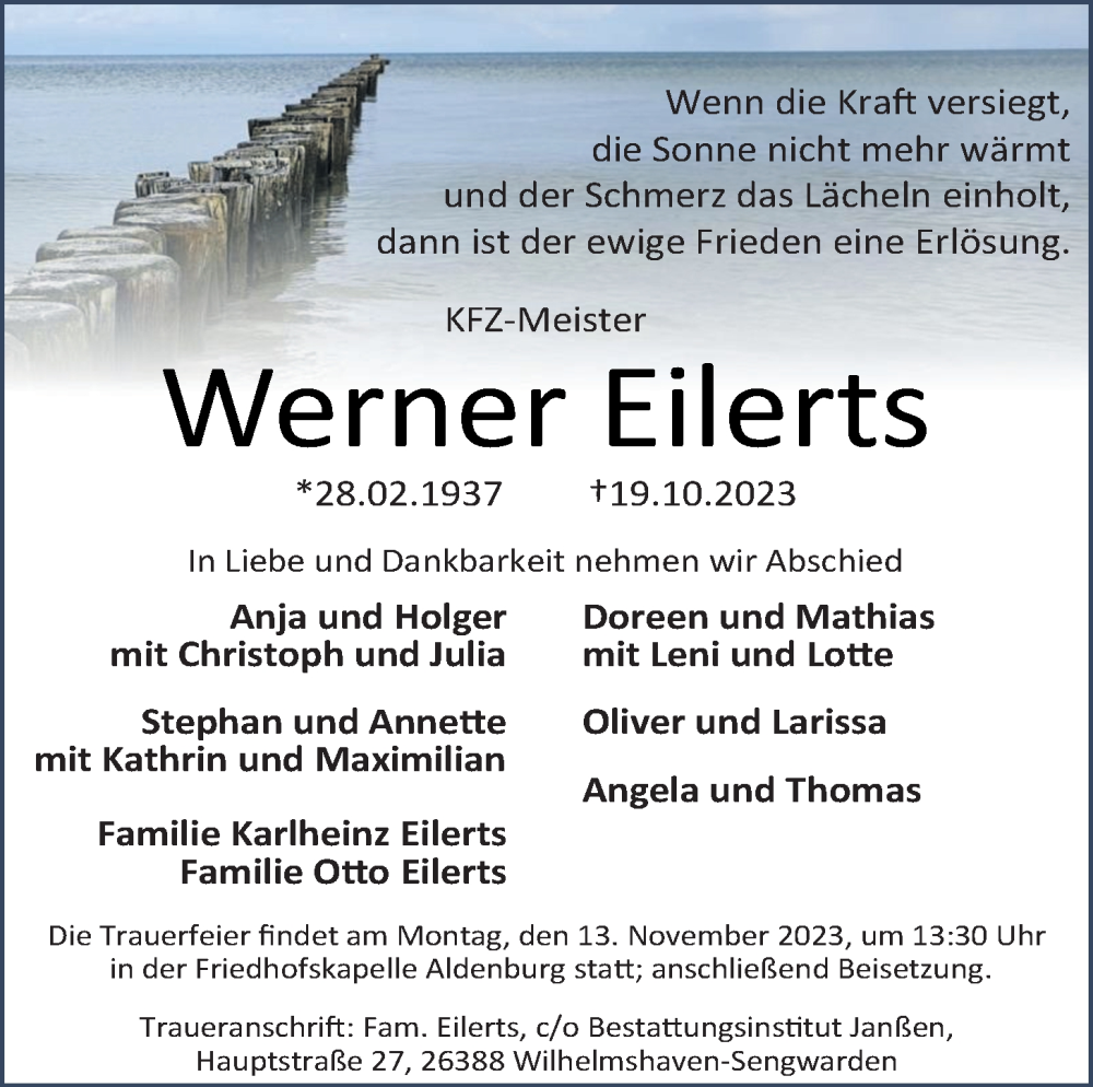 Traueranzeigen von Werner Eilerts | nordwest-trauer.de