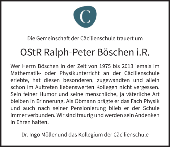 Traueranzeigen von Ralph-Peter Böschen | nordwest-trauer.de