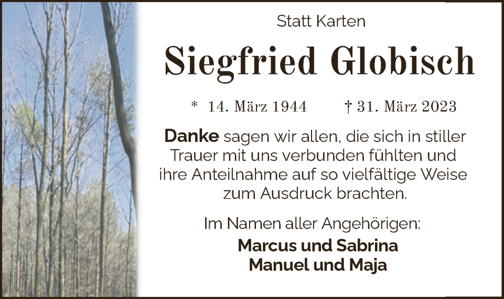 Traueranzeigen von Siegfried Globisch | nordwest-trauer.de