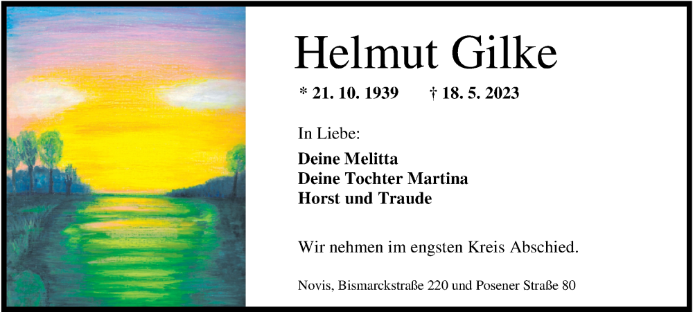 Traueranzeigen von Helmut Gilke | nordwest-trauer.de
