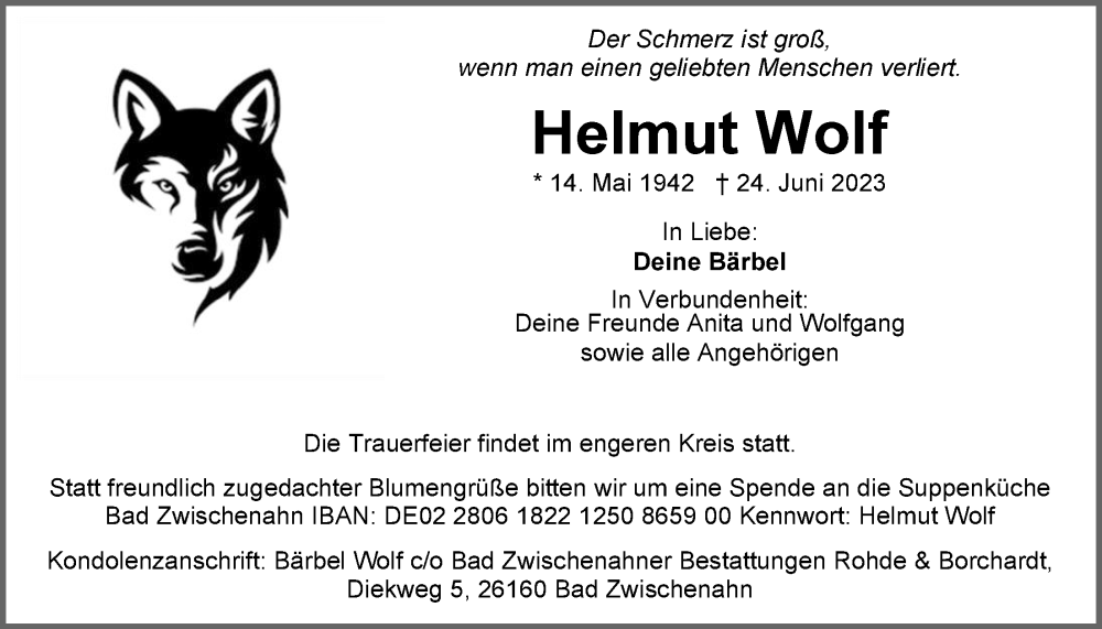 Traueranzeigen von Helmut Wolf | nordwest-trauer.de