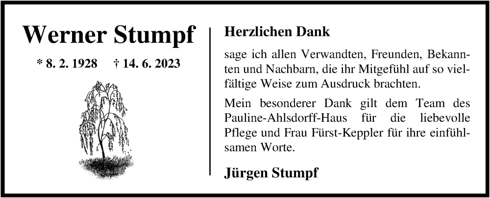 Traueranzeigen von Werner Stumpf | nordwest-trauer.de
