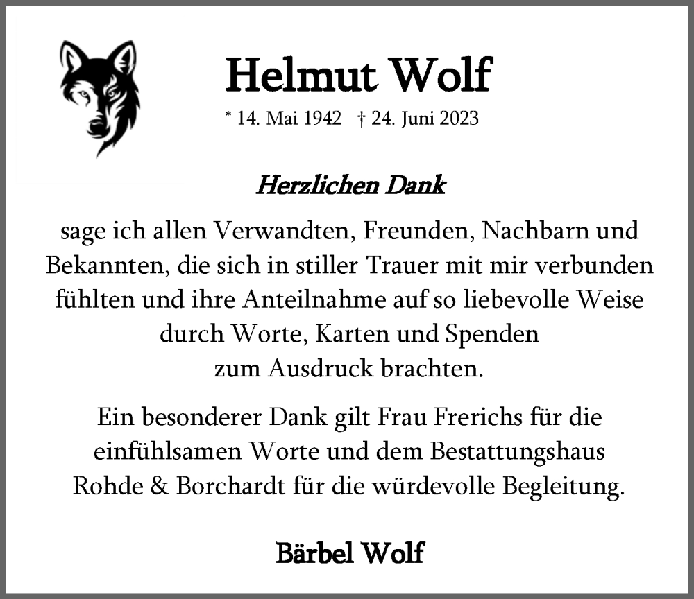 Traueranzeigen von Helmut Wolf | nordwest-trauer.de