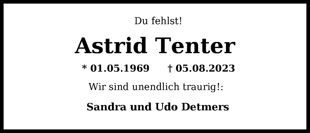 Traueranzeigen von Astrid Tenter | nordwest-trauer.de