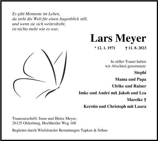 Traueranzeigen von Lars Meyer | nordwest-trauer.de
