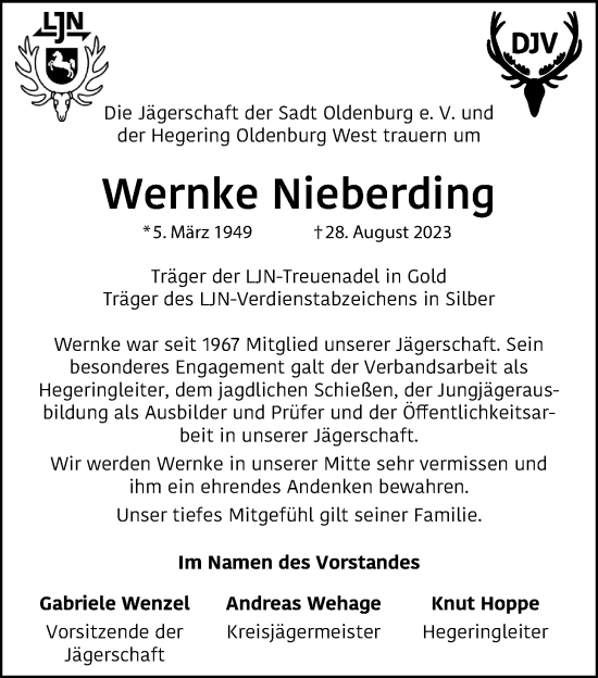 Traueranzeigen von Wernke Nieberding | nordwest-trauer.de