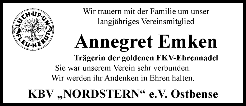 Traueranzeigen von Annegret Emken | nordwest-trauer.de