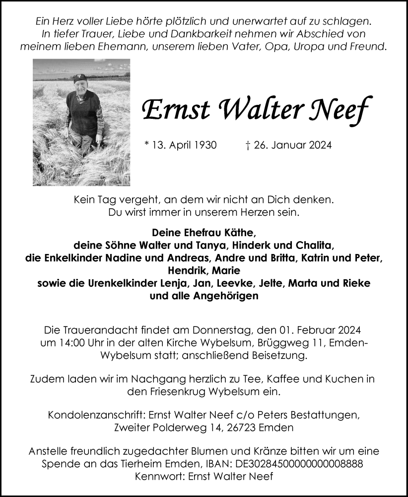 Traueranzeigen von Ernst Walter Neef | nordwest-trauer.de