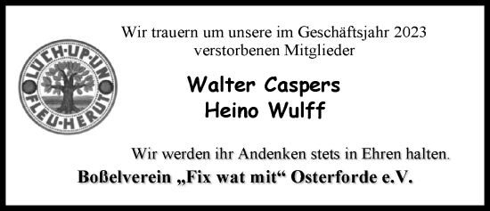 Traueranzeigen von Walter Caspers | nordwest-trauer.de