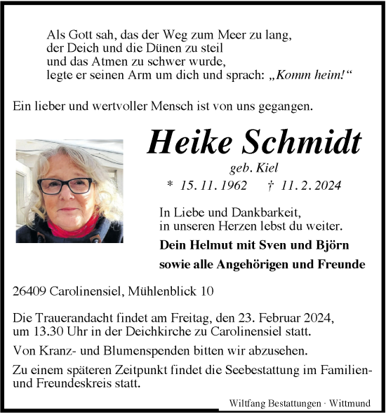 Traueranzeigen von Heike Schmidt | nordwest-trauer.de