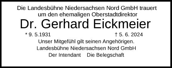 Traueranzeigen von Dr. Gerhard Eickmeier | nordwest-trauer.de