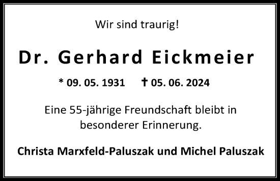 Traueranzeigen von Gerhard Eickmeier | nordwest-trauer.de