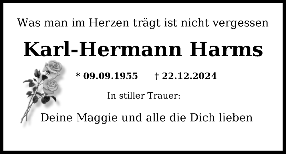 Traueranzeigen von Karl-Hermann Harms | nordwest-trauer.de