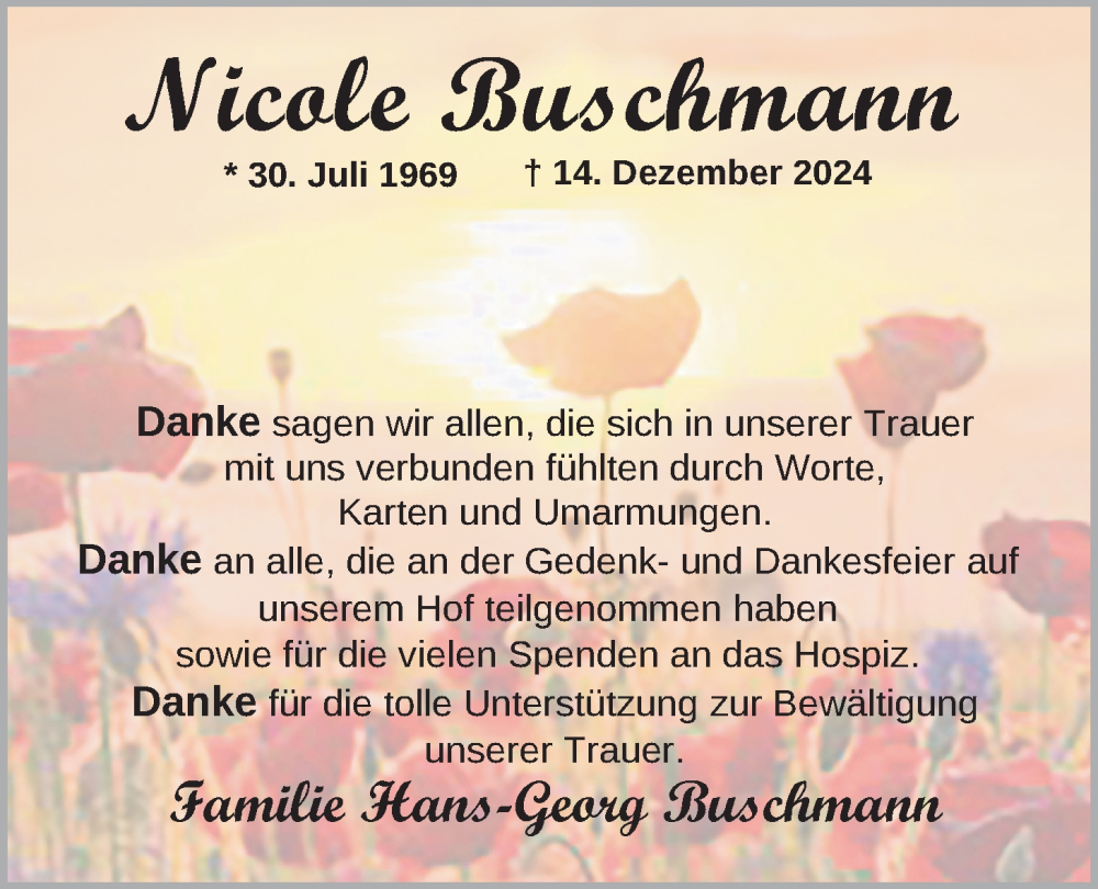 Traueranzeigen von Nicole Buschmann | nordwest-trauer.de